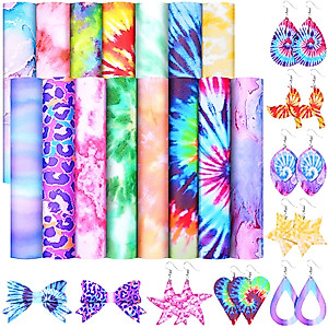 15 Pieces Synthetic Leather Sheet 8.3 x 6.3 Inch Summer Leather Sheet Colorful Faux Leather Sheets Leather Fabric Sheet for DIY Crafts Decoration Supplies (Tie-Dye Style)