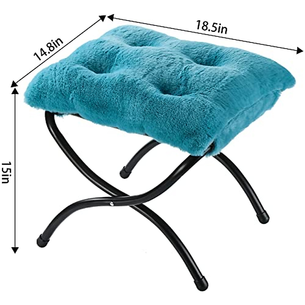 WELL-STRONG Folding Living Room Chair with Ottoman - Faux Fur Foldable Bedroom Chair and Foot Rest Set with Metal Frame Lounge Chair and Foot Stool Set for Men, Women Blue