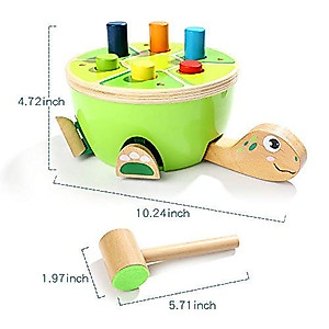 TOP BRIGHT Montessori Preschool Educational Learning Toy for 2 3 Years Old Boy Girl Birthday Gifts - Wooden Hammering and Pounding Toy for Toddler Fine Motor Skills Toy for Kid- Tortoise Pounding Game