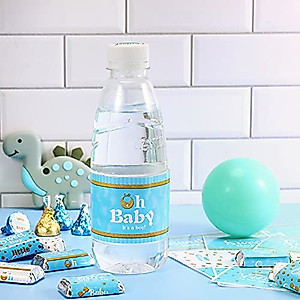 80 Pieces Baby Shower Water Bottle Labels Shower Water Bottle Stickers Wrappers Waterproof Baby Shower Labels for Baby Shower Party Decoration (Blue Boy Style)