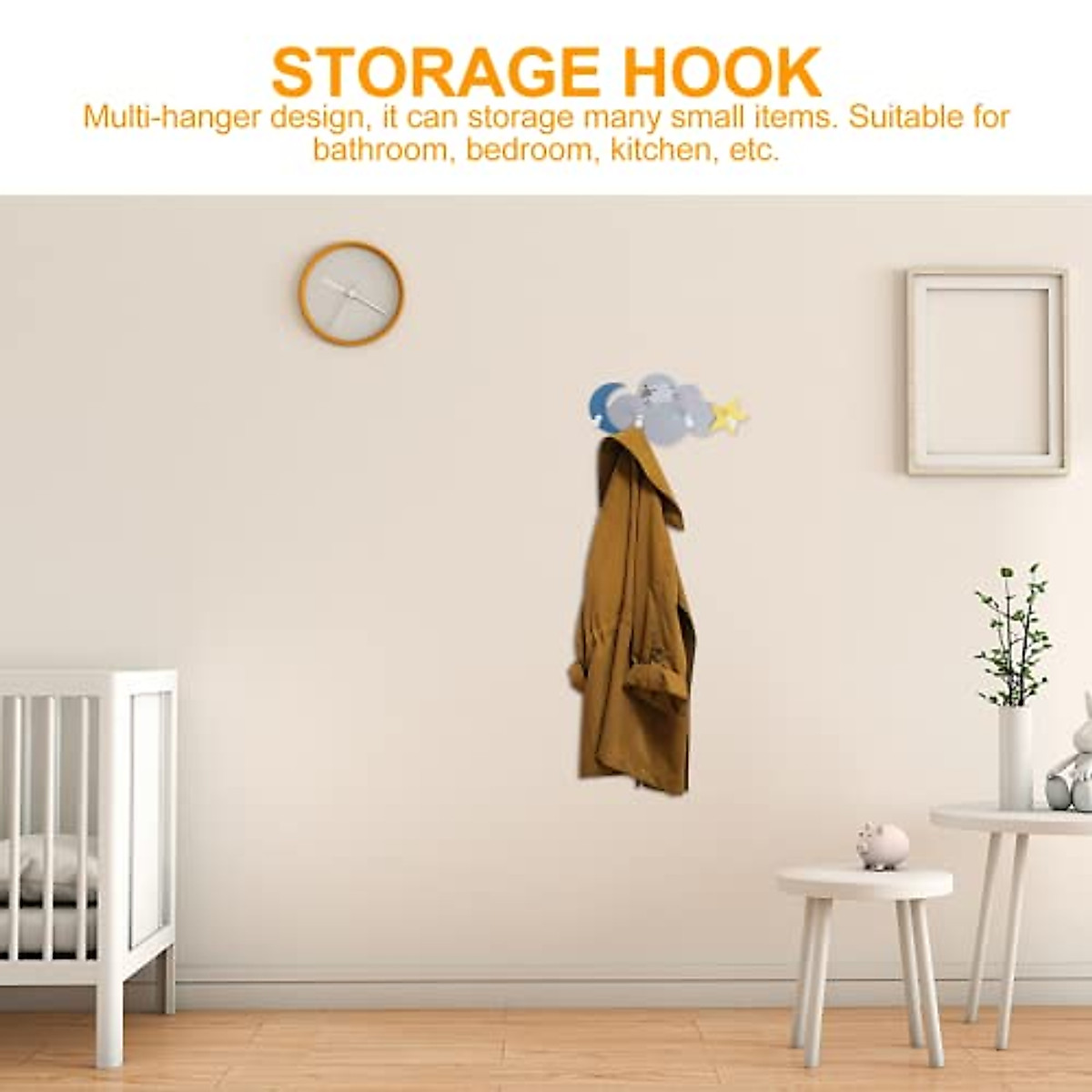 GARNECK Children Wall Hook Cartoon Star Moon Wooden Coat Holder Hook for Kids Room Home Kitchen Bathroom Over Door Hanger (Light Grey)