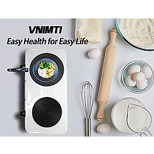 VNIMTI 2000W Countertop Burner Electric Double Hot Plate Stainless Steel Flat Burner Cast Iron Cooktop for Dorm, Office, Home, camping. Temperature Control & Compatible with All Cookware & Fast Heating & Easy to Clean & Portable Compact, White