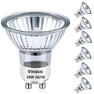 Vinaco GU10 Bulb, 6 Pack MR16 GU10 120V 35W Long Lasting, GU10 Halogen Bulb Warm White 2800K, 35W GU10 Dimmable with GU10 Base for Track Light Bulbs, Hood Light Bulbs. Halogen GU10+C 120V 35W
