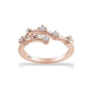 AFFY 1/10 Carat Natural Round Diamond Celestial Star Horoscope Astrology Gemini Zodiac Sign Ring In 14k Rose Gold Over Sterling Silver (0.1 Cttw, H-I Color, I1-I2 Clarity) Ring Size - 7.5