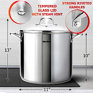 16QT UltraClad Tri-Ply Stainless Steel Cooking Stock Pot with Lid and Ladle, Large Pot Capacity for Soup, Broth, Chili, Casserole, Stew, Induction, Oven and Dishwasher Safe Pot