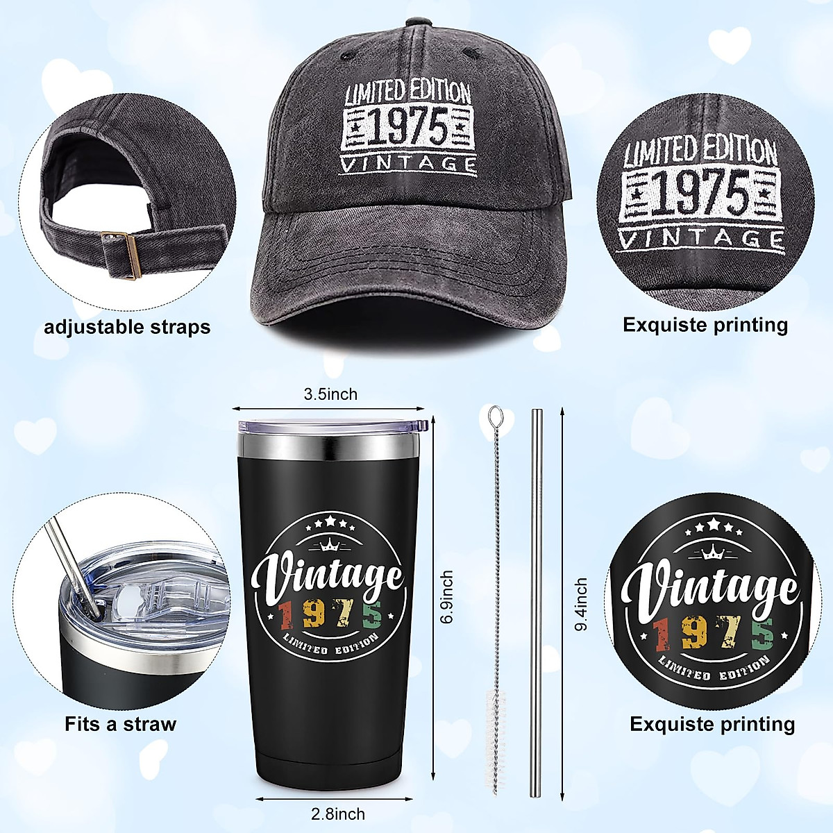 Sieral 5 Pcs 50th Birthday Gifts for Men 50th Birthday Present for Him Include Tumbler Baseball Cap Socks Keychain Gift Box