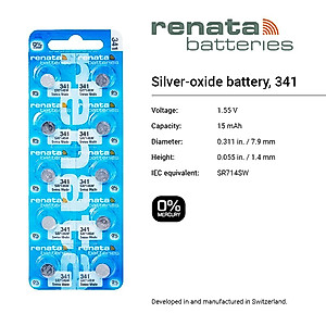 Renata 341 SR714SW Watch Battery - Silver Oxide 1.55V - Strip of 5 Batteries