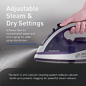 Panasonic Dry and Steam Iron with Alumite Soleplate, Fabric Temperature Dial and Safety Auto Shut Off – 1700 Watt Multi Directional Iron – NI-W950A, Purple