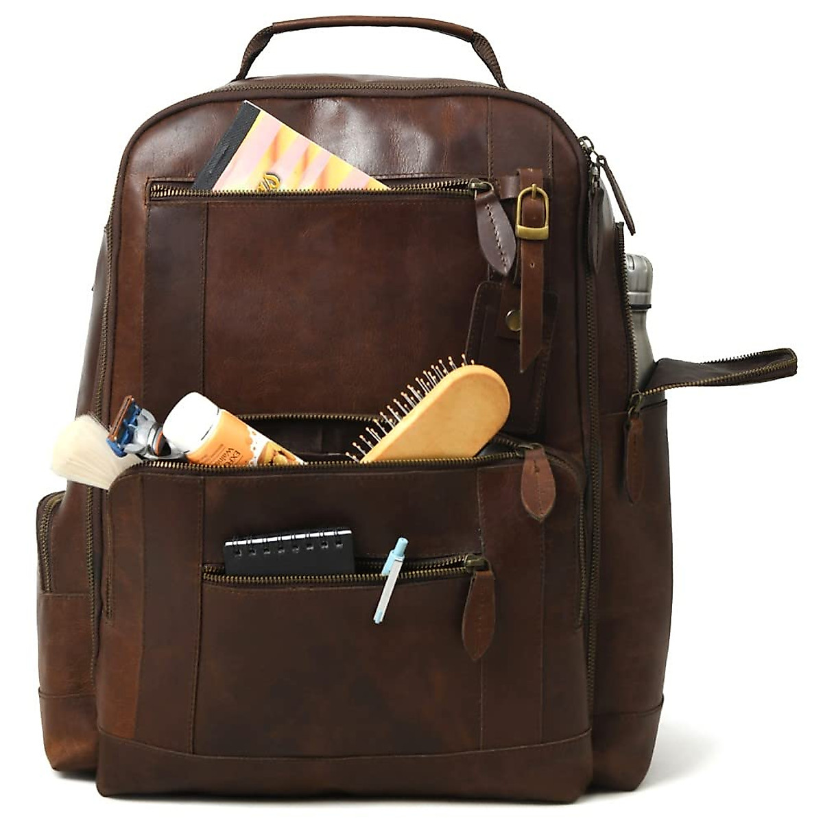 Gratlin Buffalo Leather Backpack for Men 16 Inches | Vintage Leather Backpack Multi Pockets Business Travel Daypack | Full Grain Brown Leather Shoulder Rucksack Knapsack Best for Office