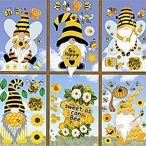 DmHirmg Bee Window Clings Honey Bee Window Decals Spring Summer Bee Window Stickers Flower Honeypot Bees Static Clings Removable Honeycomb Bee Window Decor for Home Party Supply 9 Sheets