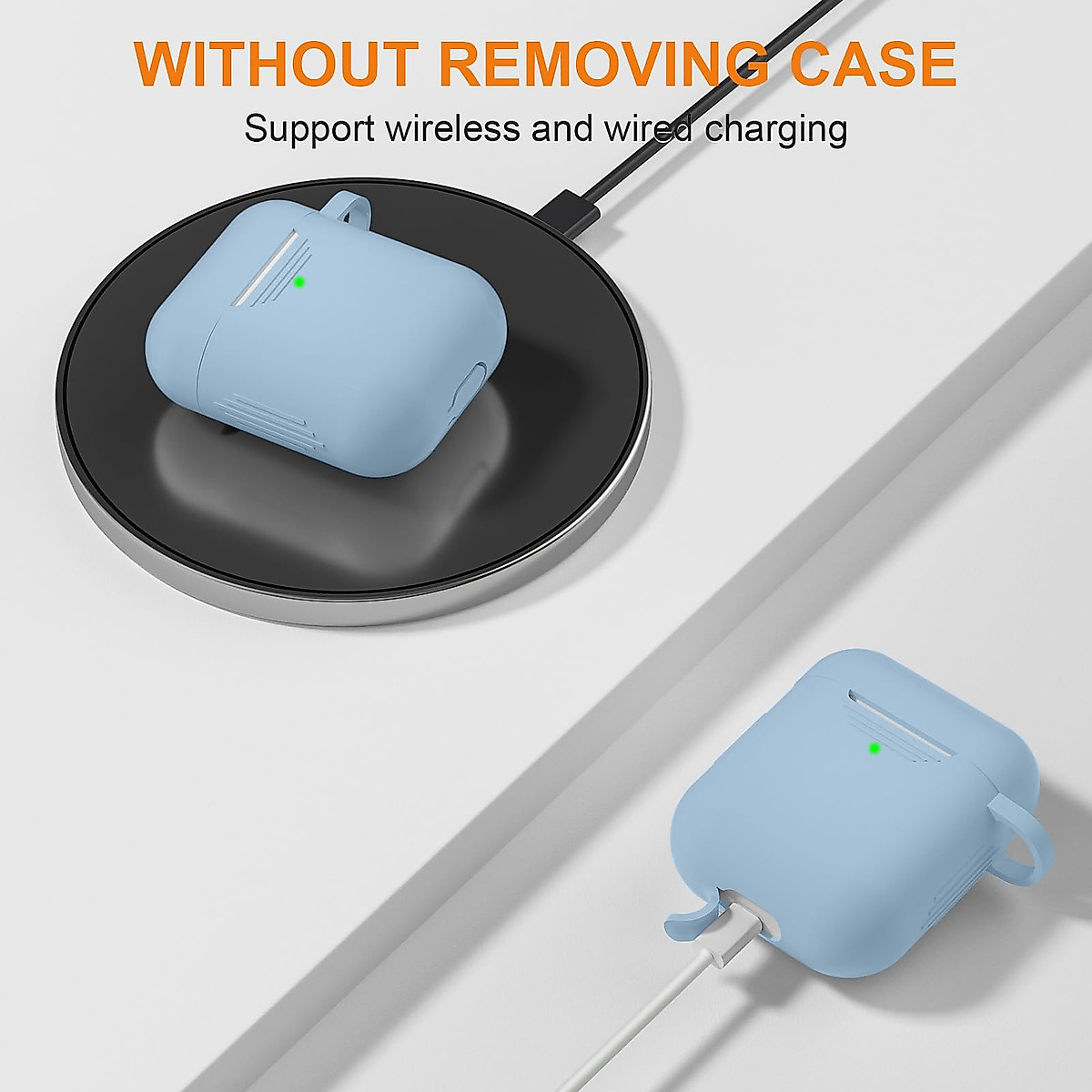 SUPFINE (2 in 1) for Airpod Case Cover, Soft Silicone Protective and Airpod Cleaner Kit Compatible with Airpods 2nd Generation Charging Case (Sky Blue)