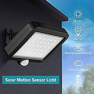 MPJ Solar Light Outdoor, 56 LED Solar Light Outside with Motion Detector, IP65 Waterproof, 120° Lighting Angle, Solar Wall Light for Garden with 16.5ft Cable
