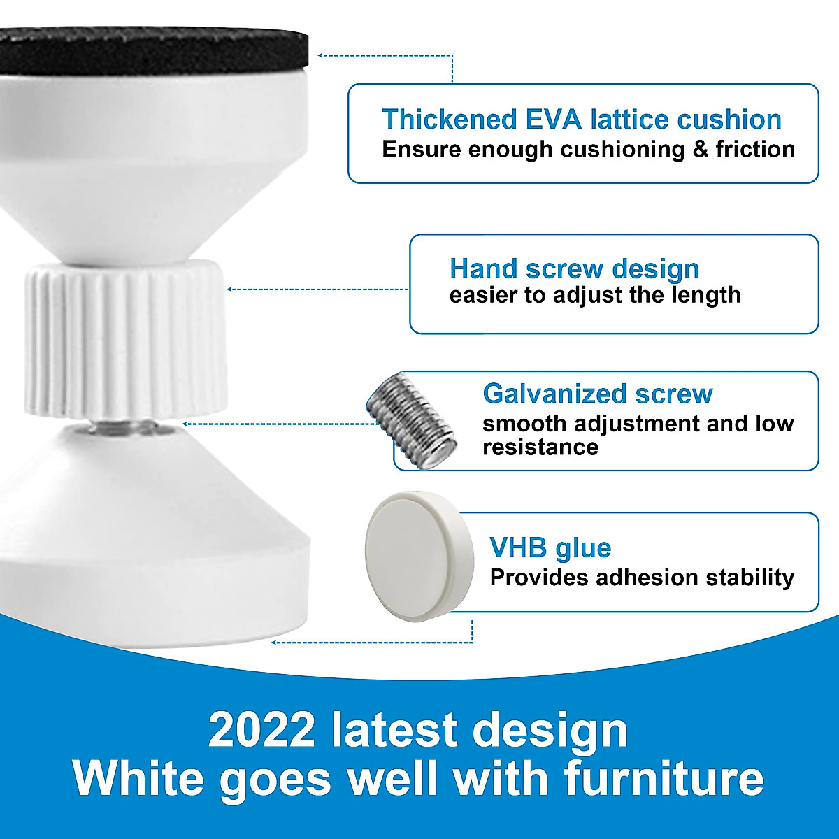 Neatbuddy Adjustable Length Headboard Stoppers for Wall, Bed stoppers, Premium Bed Accessories, Headboard Pad, No More Creaking, White (2.48-2.75in)