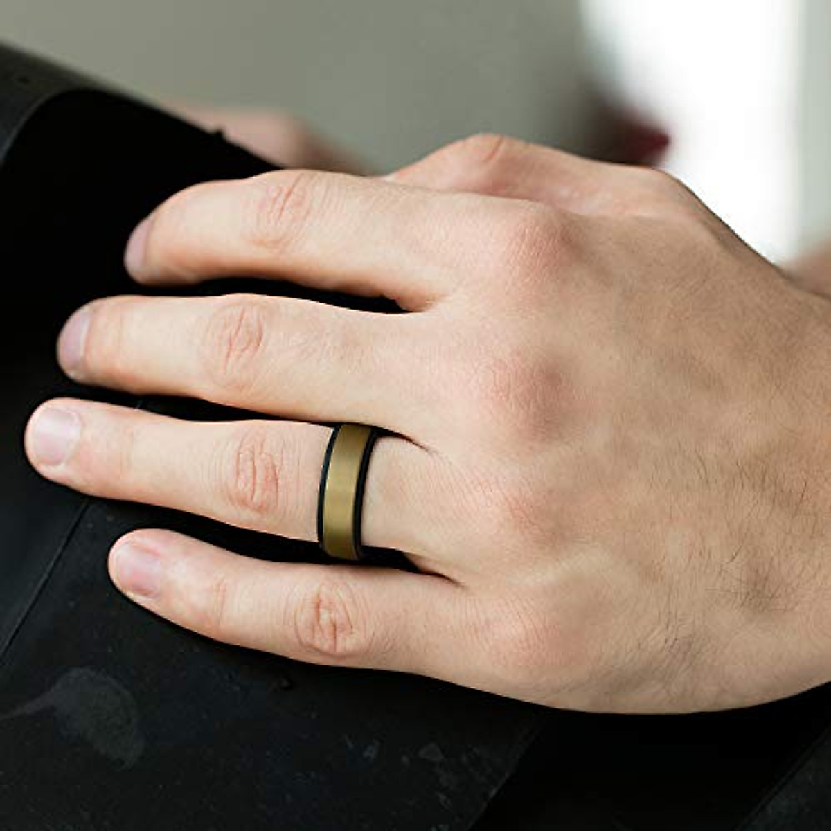 ROQSilicone Wedding Ring for Men - Comfort Fit, Breathable, 8mm Wide - Black, Silver, Bronze, Size 1