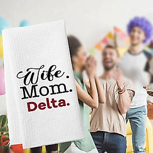 LEVLO Sorority Kitchen Towel DST Sorority Gift Wife Mom Tea Towels Sorority Waffle Weave Kitchen Decor Dish Towels (Wife Mom)