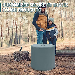 TORUTA Fire Pit Cover for SoIo Stove Cover Yukon Round-32 Inch Heavy Duty 420D Strong Water-proof, Dust-proof, Sun Protection, Draw Rope Windproof Design - Grey