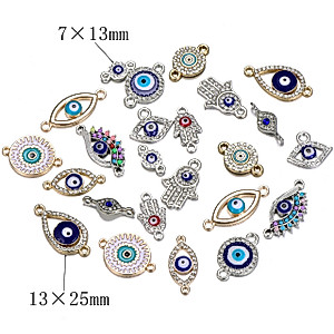 Yaoding 30pcs Mix Alloy Colored Enamel Rhinestone Diamond Evil Eye Charms Jewelry Connectors for DIY Bracelet Necklace Jewerly