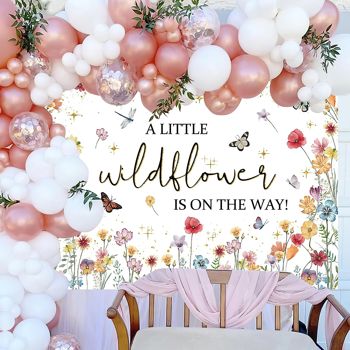 Avezano Wildflower Baby Shower Decorations A Little Wildflower is On The Way Baby Shower Backdrop She is a Wildflower Theme Baby Girls' Baby Shower Photoshoot Background Banner (7x5ft(84x60in))