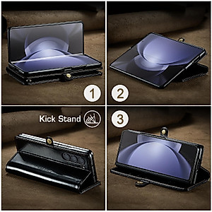 SZHAIYU Smooth Retro Premium Flip Leather Phone Case for Samsung Galaxy Z Fold 5 5G Case Wallet with Card Holder Kickstand 7.6'' Fold5 Book Cover (Black,Z Fold 5)