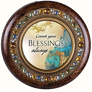 Cottage Garden Count Your Blessings Inspirational Amber Earth Tone Jeweled Round Music Box Plays How Great Thou Art