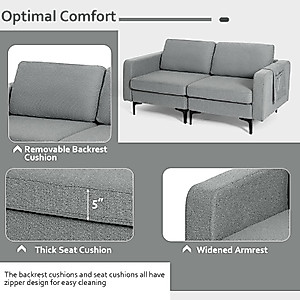 Giantex 2-Seat Sofa Couch, 66" L Modern Loveseat, Thick Cushion, Armrest Magazine Holder with 2 Pockets, Metal Legs, Ideal for Living Room Reception Room Office