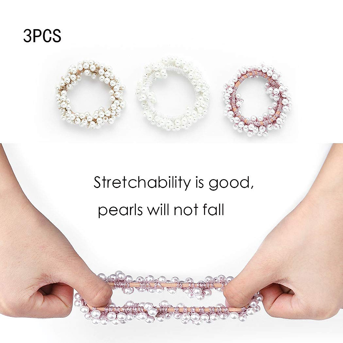 Unicra Pearl Hair Ties Beaded Fashion Elastic Hair Scrunchies Set Fancy Pearls Decorative Ponytail Holder Hair Accessories for Women and Girls 3PCS (Pearl)