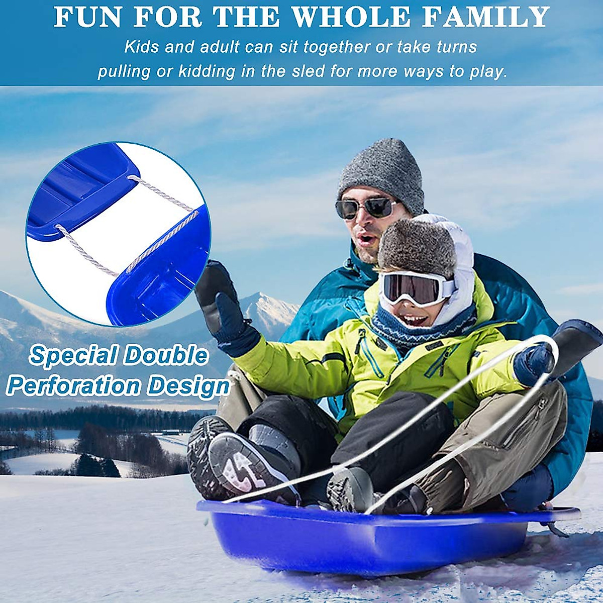 Atalawa Snow Sleds Toboggans, Sledges & Toboggans Heavy Duty Sledge Toboggan Sleigh Sled Plastic Unisex Ski Fun Board, 1 Pack Blue