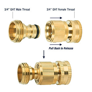 8PCS Garden Hose Quick Connector, 3/4 inch GHT Solid Brass Water Hose Thread Fittings, Easy Connect & Disconnect Adapters, Male and Female(2+2 Pairs)