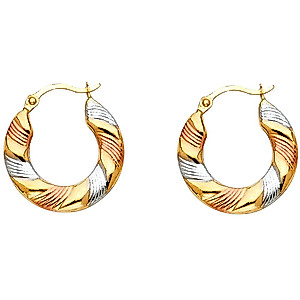14k REAL Tri Color Gold Swirl Fancy Hoop Earrings (17 x 17mm)