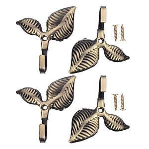 MAGICLULU 4pcs Metal Leaf Shaped Single Wall Hooks Vintage Iron Coat Hooks Rustic Wall- Mounted Coat Hangers for Home Scarf Bag Towel Key Cap Hat Bronze