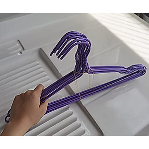 Decohomeforu 10 Pack Purple Wire Clothes Hangers, Heavy Duty Durable Coat Hangers, Lightweight Slim Space Saving Laundry Hangers, Non Slip Wardrobe Clothing Hangers, Suit Shirt Dress Trouser Hangers