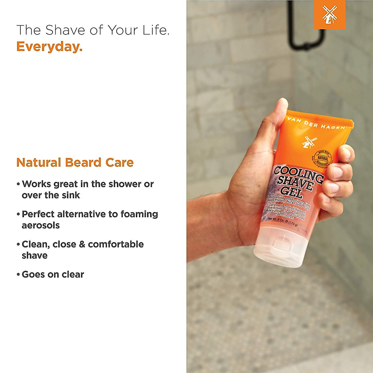 Van Der Hagen Cooling Shave Gel - Invigorating, Non-Foaming Shave Gel, Cools and Refreshes Skin, Helps Reduce Nicks, Razor Burn and Irritation, 6 oz