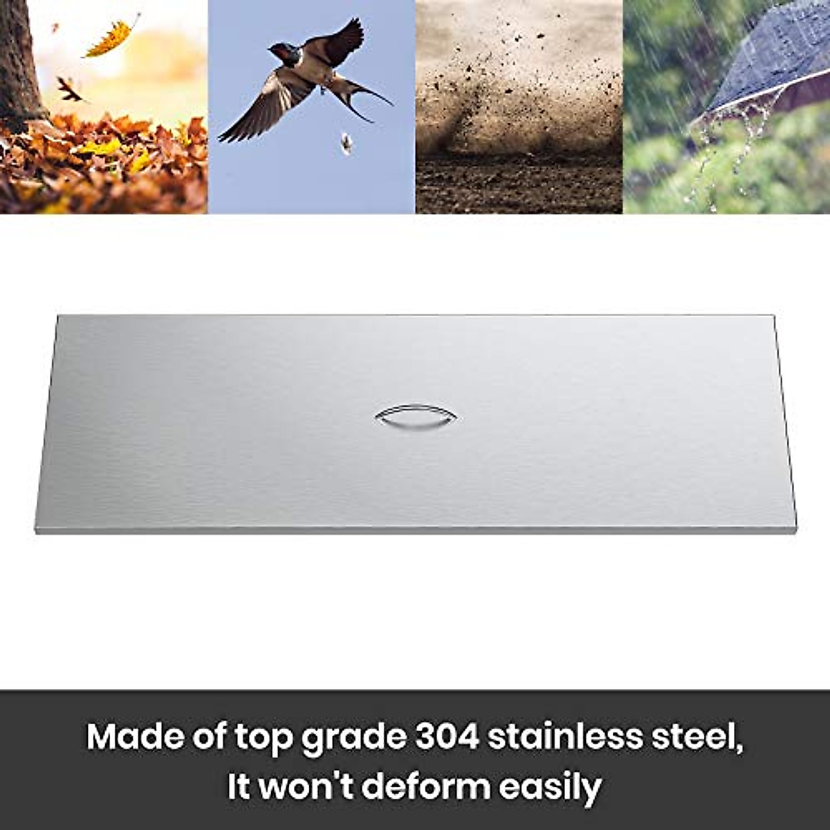 Stanbroil 51" x 17" Stainless Steel Fire Pit Cover Fits 48 x14 Inches Rectangular Drop-in Burner Pan