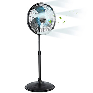 COSTWAY Outdoor Misting Fan, 20-Inch Pedestal Fan with Adjustable Height, 3 Speeds, 90° Oscillation, Rustproof Steel Frame and 6.5 FT Water Inlet Pipe, Oscillating Fan for Cooling Outdoor Spaces