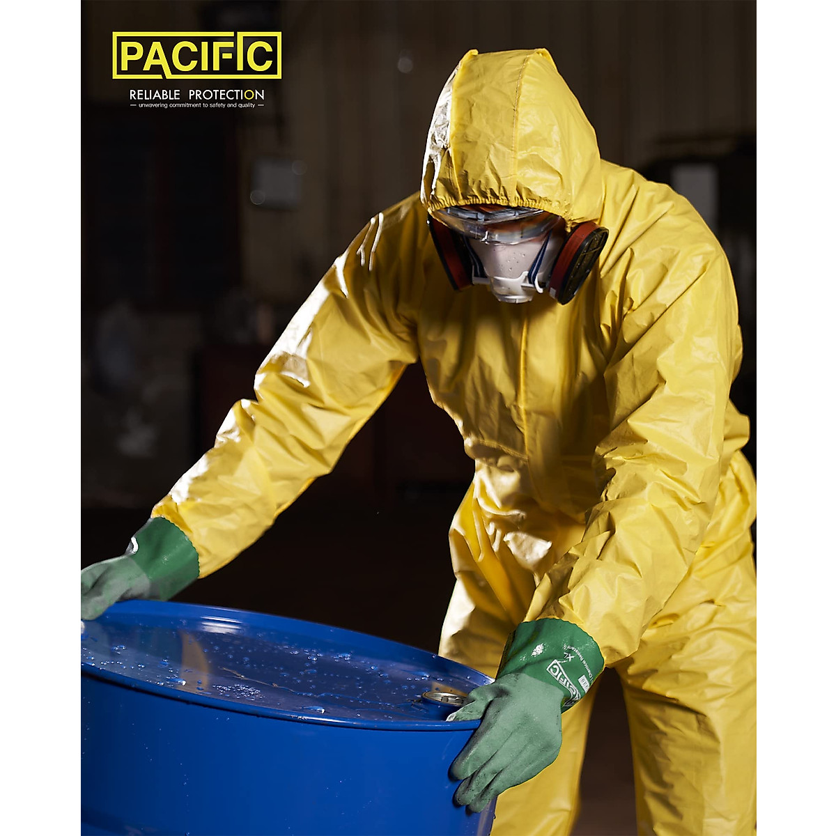 PACIFIC PPE Nitrile Chemical Resistant Gloves, Chemical Gloves, Reusable Heavy Duty Work Gloves, Acid, Alkali and Oil Protection, Non-Slip, Large
