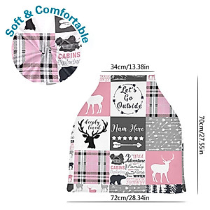 Personalized Baby Car Seat Cover for Girls, Custom Nursing Covers for Breastfeeding with Name, Infant Stroller Cover, Baby Carseat Canopy for Newborn, Multiuse Car Seat Canopies, Woodland Deer Pink