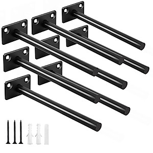 MHMYDZ 8 Pcs 6" Black Solid Steel Floating Shelf Bracket Blind Shelf Supports - Hidden Brackets for Floating Wood Shelves - Concealed Blind Shelf Support – Screws and Wall Plugs Included