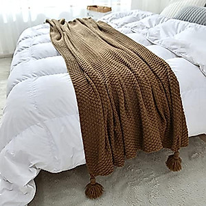 Qianly Nordic Style Knit Throw Blanket with Tassel Wrap Blanket Bed Throws Beach Towels Bed Blanket for Napping Couch Bedspreads Sofa Office Shawls, 150cmx200cm