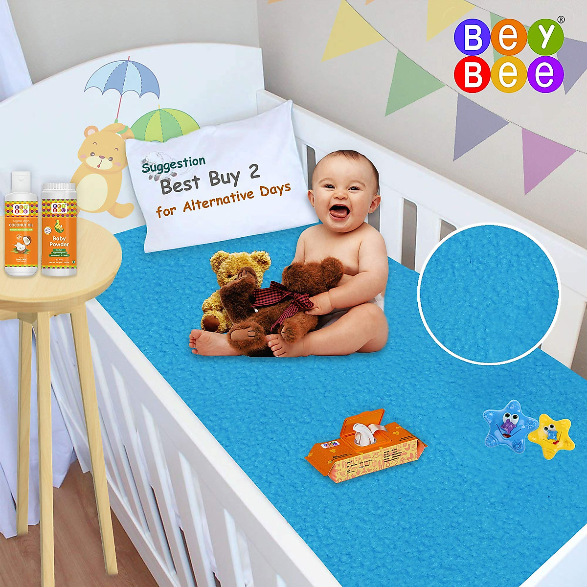 Beybee Quick Dry Baby Bed Protector Waterproof Sheet (100X70 cm (Pack of 1))(Firoza)