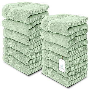 White Classic Luxury Washcloths | 12 Pack Luxury Bath Mat | 2 Pack Bundle (Green)