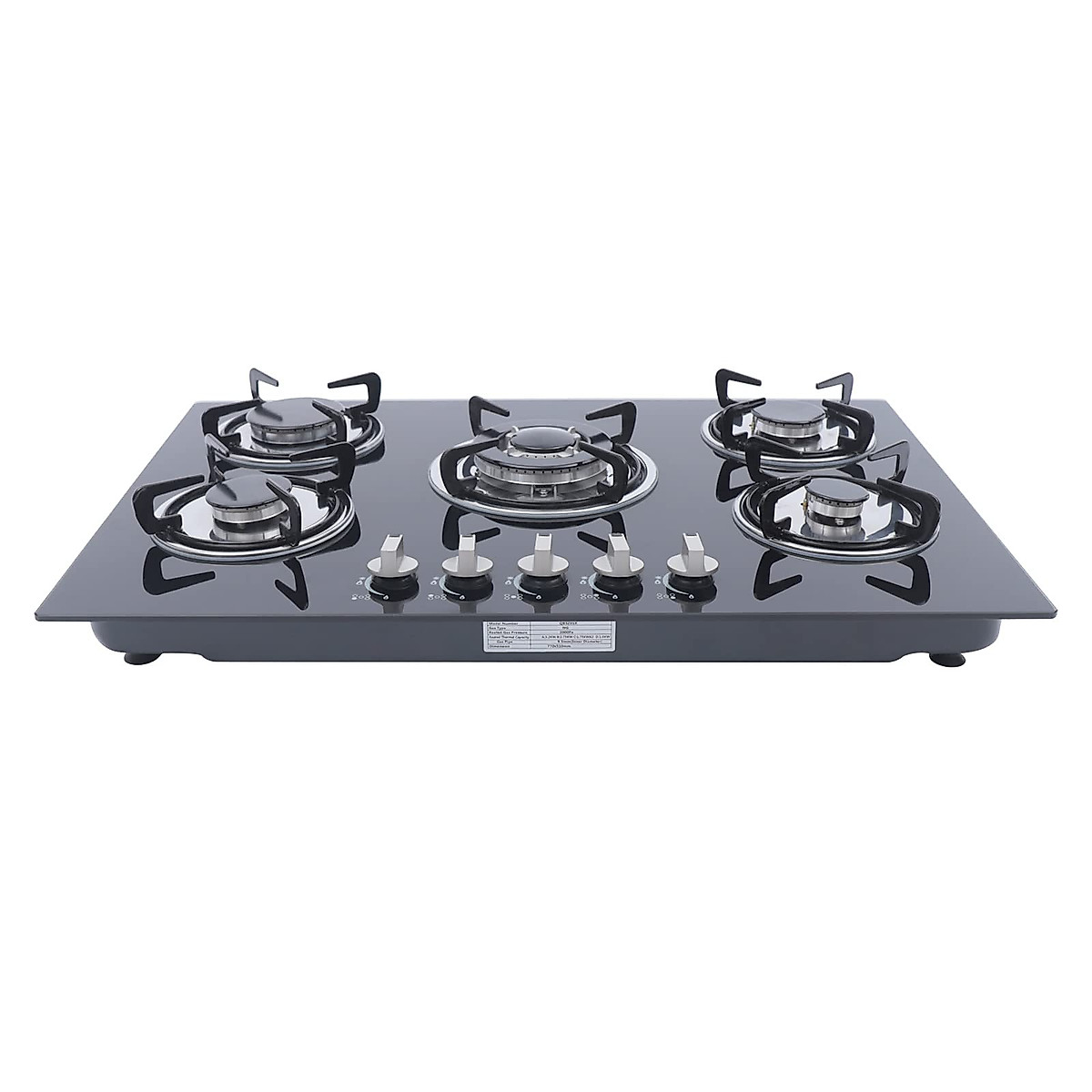 30 Inch Gas Cooktop 5 Burners Gas Stove Gas Hob Stovetop Tempered Glass Cooktop Cast Iron Grates Built-in Gas Stove Top LPG/NG Gas Cooktop Flameout Protection (5 Burners, 30'' x 20'')
