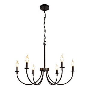 Rviezza 6-Light Farmhouse Chandelier, Black Chandeliers for Dining Room Lighting Fixtures Hanging, Classic Candle Ceiling Modern Chandeliers for Living Room, Foyer, Kitchen Island