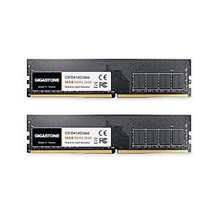 【DDR4 RAM】 GIGASTONE 32GB Kit (2x16GB) DDR4 2666MHz (2400MHz or 2133MHz) PC4-21300 (PC4-19200/17000) CL19 1.2V UDIMM 288 Pin Unbuffered Non ECC High Performance PC Desktop Memory Upgrade