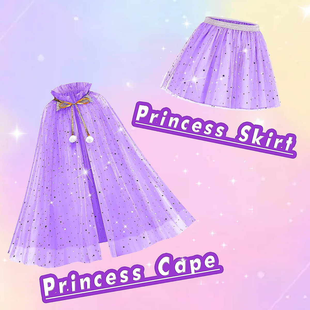 Aoiviss Princess Cape Set for Little Girl, 11PCS Princess Dress Up Clothes Cape Clock with Skirt for Girl 3-8 Birthday Gift