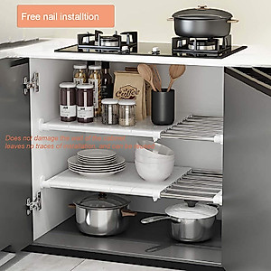 Under Sink Orgainzer, Closet Tension Shelf & Rod Expandable Metal Storage Rack Adjustable Organizer DIY Divider Separator for Cabinet Wardrobe Cupboard Kitchen Bathroom
