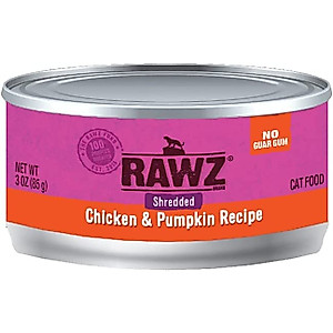 Rawz Natural Premium Canned Cat Wet Food Shredded -12 Pack Chicken Variety Bundle - 4 Flavors - (Chicken & Duck, Chicken & Liver, Chicken & Pumpkin, Chicken) with Hotspot Pets Food Bowl - (3oz Cans)