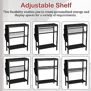 Yusong Small Narrow Side Table for Small Spaces, Slim End Table with Storage Bag, Sofa Snack Table with Adjustable Metal Mesh, 3 Tier Accent Skinny Beside Table for Living Room & Bedroom, Black Oak