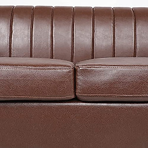ONCIN Chesterfield Sofa for Living Room, 3 Seater Sofa Couch Faux Leather Fabric Home Seating Couch Sofa for Home Furniture (Dark Brown)