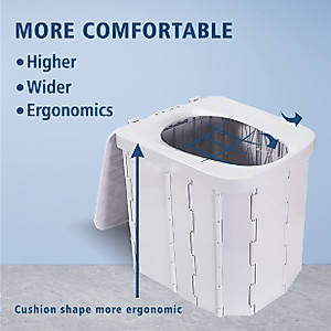 Upgrade XL Grey Portable Toilet for Camping, Portable Folding Toilet with Lid, Porta Potty Car Toilet Bucket Toilet Portable Potty for Adults, Travel Toilet for Camping Hiking,Light Gray