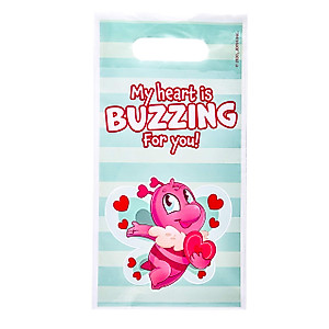 JOYIN 48 Pieces Valentines Day Gift Bags Valentine Goodies Bag for Kids Party Favor Supplies Valentine’s Treat Bags including To and From stickers